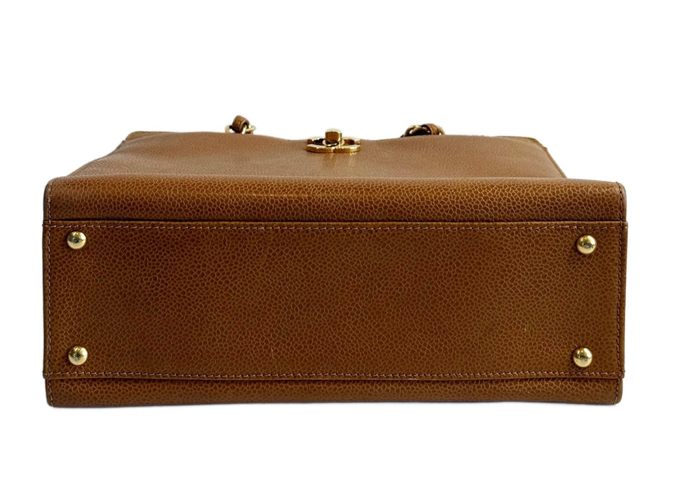 Chanel Vintage 90s Cognac Light Brown Caviar Leather Small Turnlock Sh ...